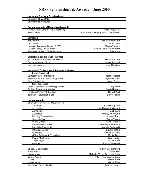 SRSS Scholarships & Awards – June 2005