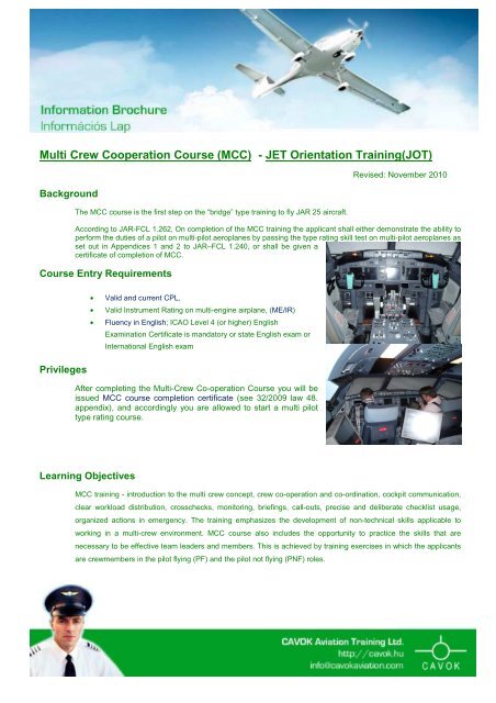 Multi Crew Cooperation Course (MCC) - CAVOK Aviation Training Ltd.