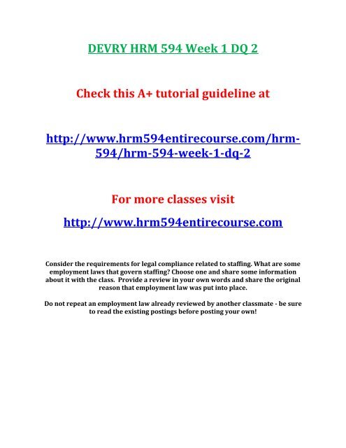 DEVRY HRM 594 Week 1 DQ 2