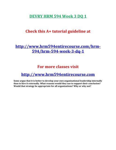 DEVRY HRM 594 Week 3 DQ 1