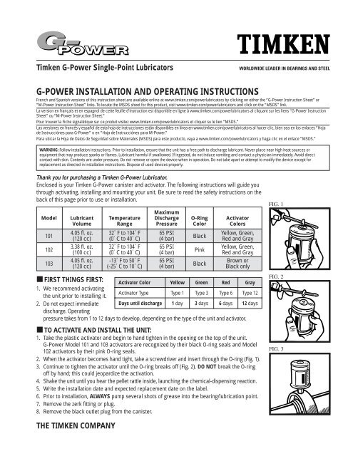g-power installation and operating instructions - Timken