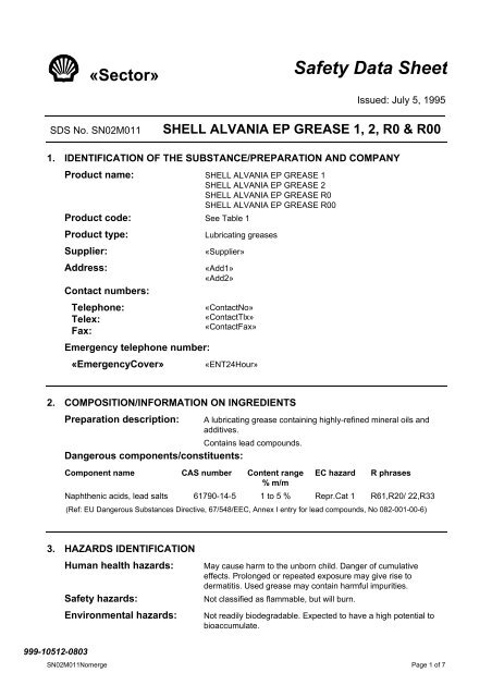Sector» Safety Data Sheet - Timken