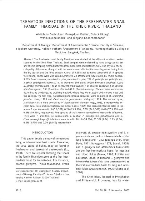 Trematode infections of the freshwater snail family Thiaridae