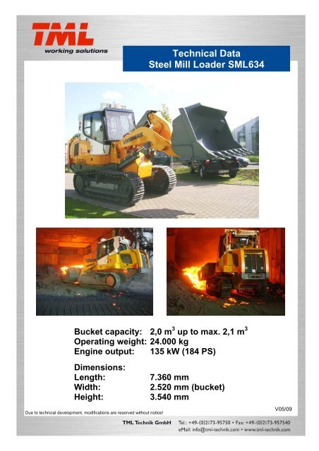 Technical Data Steel Mill Loader SML634 - TML working solutions