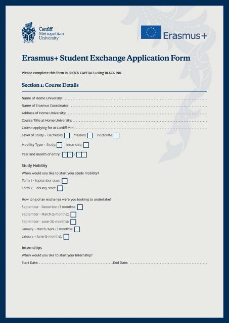 Erasmus+ Incoming Student Application Form EDIT 02.16