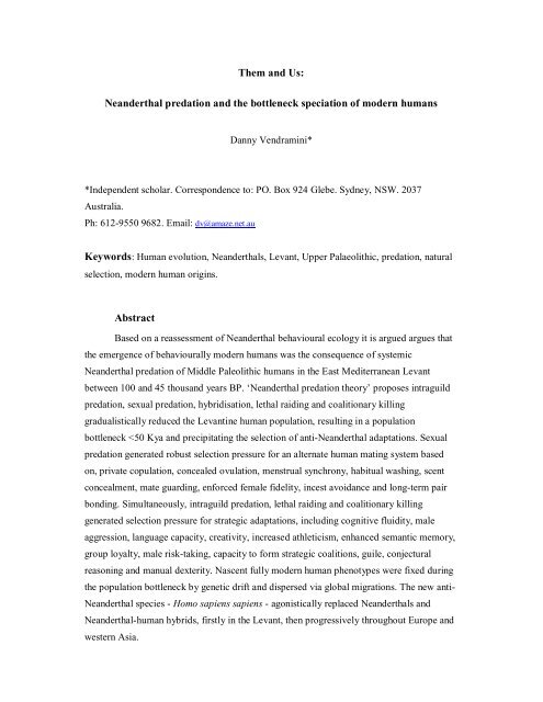 Them and Us: Neanderthal predation and the bottleneck speciation ...