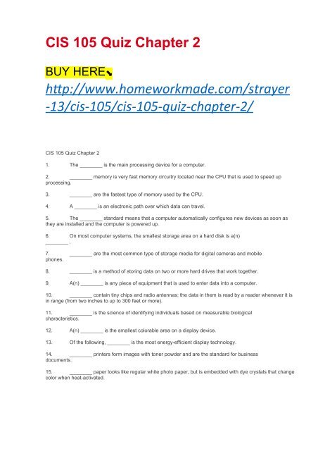 CIS 105 Quiz Chapter 2