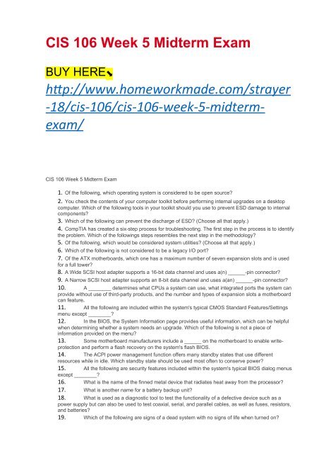 CIS 106 Week 5 Midterm Exam