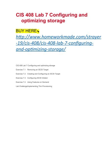 CIS 408 Lab 7 Configuring and optimizing storage