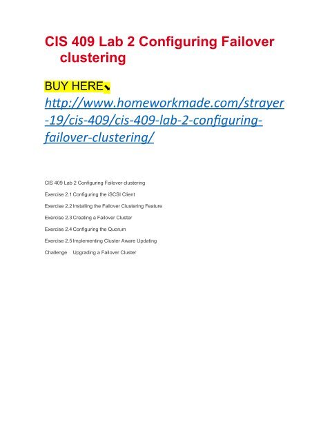 CIS 409 Lab 2 Configuring Failover clustering