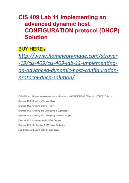 CIS 409 Lab 11 Implementing an advanced dynamic host CONFIGURATION ...