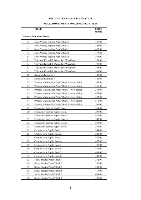 View whole list of approved books - The Jomo Kenyatta Foundation