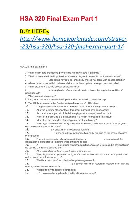 HSA 320 Final Exam Part 1