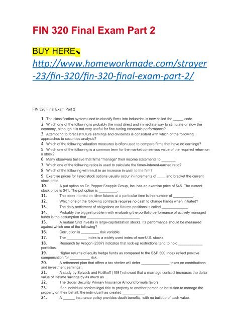 FIN 320 Final Exam Part 2