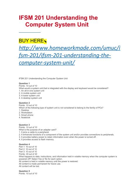 IFSM 201 Understanding the Computer System Unit