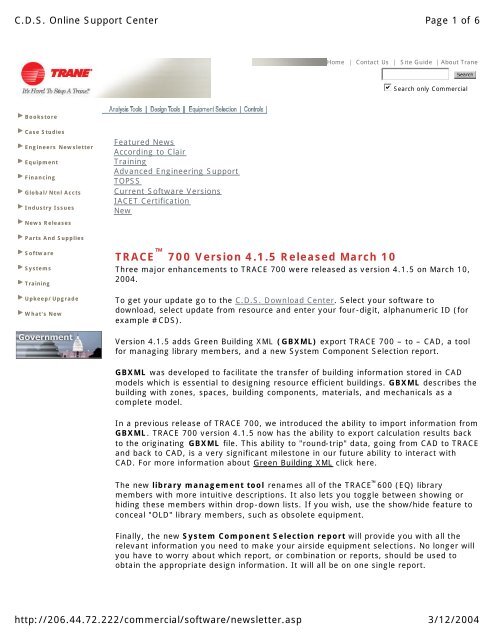 TRACE 700 Version 4.1.5 Released March 10 - Trane