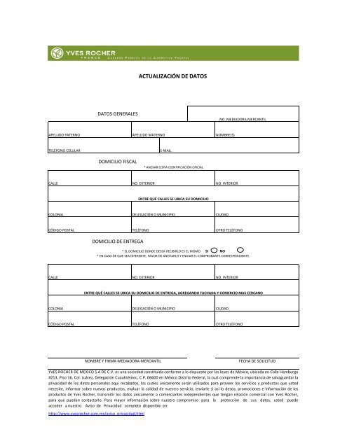 Formato de actualización de Datos