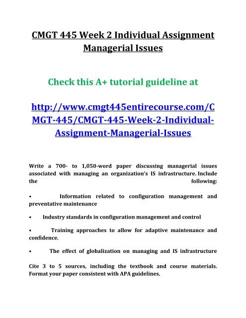 CMGT 445 Week 2 Individual Assignment