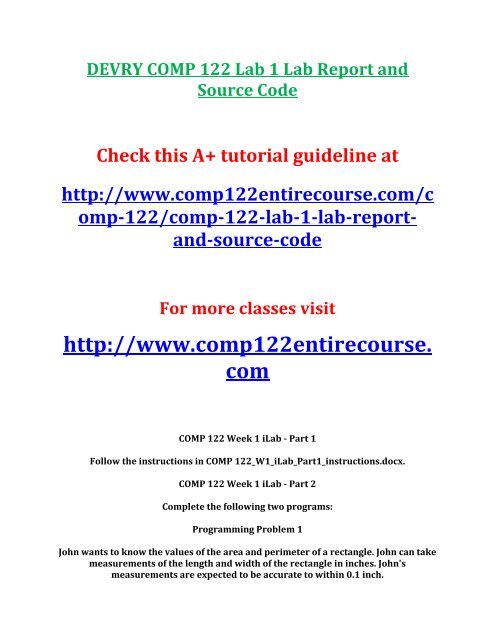 DEVRY COMP 122 Lab 1 Lab Report and