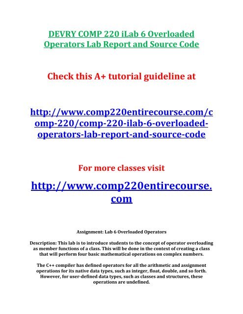 DEVRY COMP 220 iLab 6 Overloaded Operators