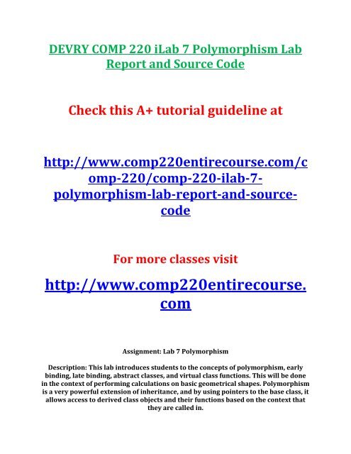 DEVRY COMP 220 iLab 7 Polymorphism Lab