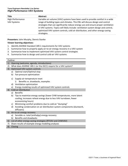 Trane ENL: High-Performance VAV Systems