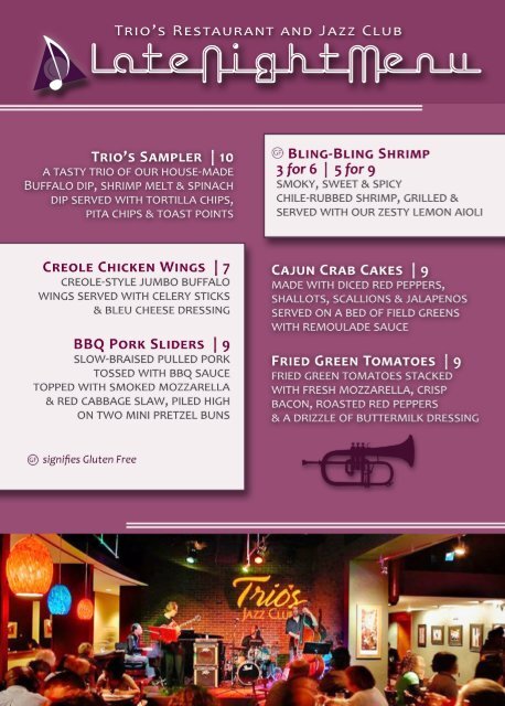 Late Night Menu - Trio's Restaurant & Jazz Club