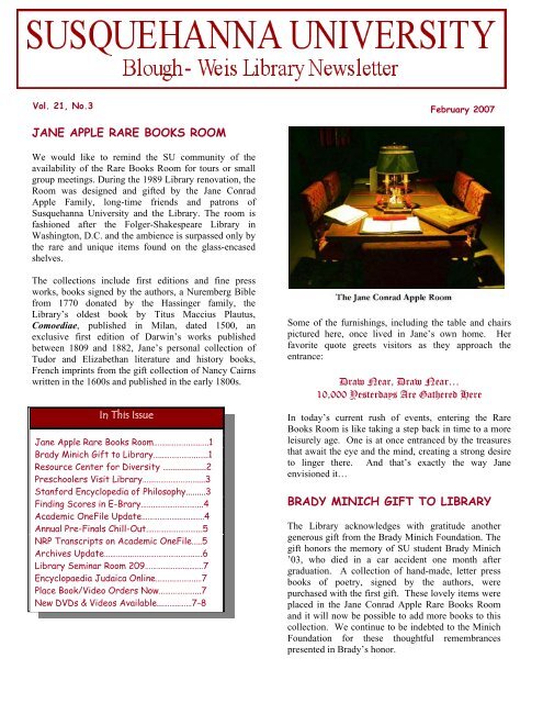 JANE APPLE RARE BOOKS ROOM BRADY MINICH GIFT TO ...