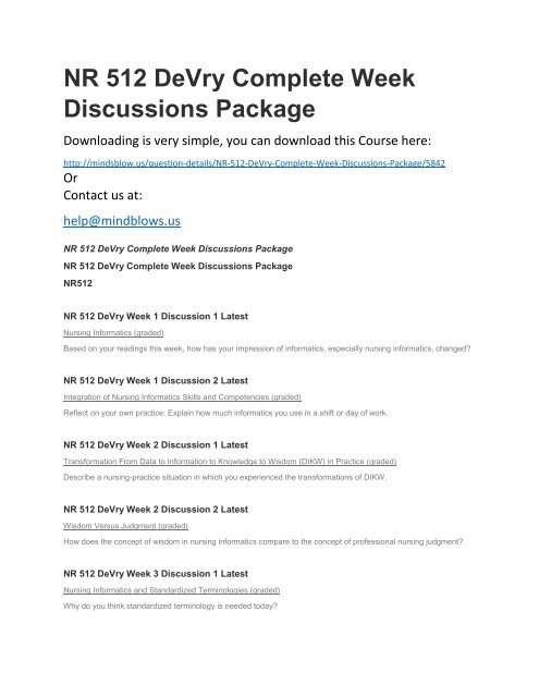 NR 512 DeVry Complete Week Discussions Package