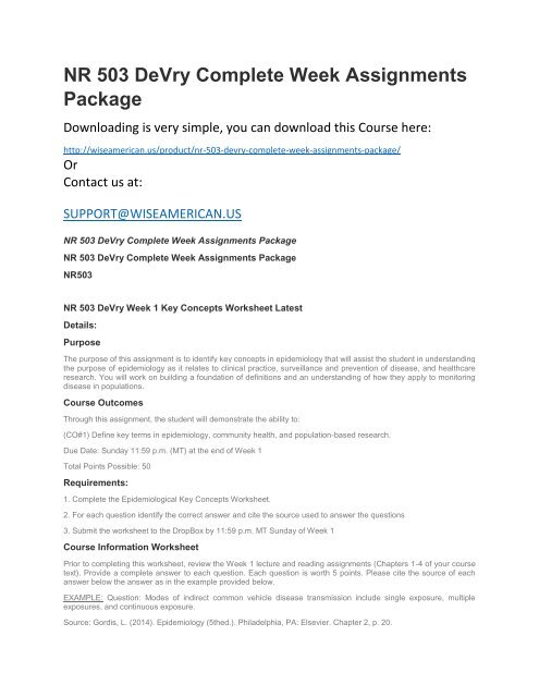 NR 503 DeVry Complete Week Assignments Package