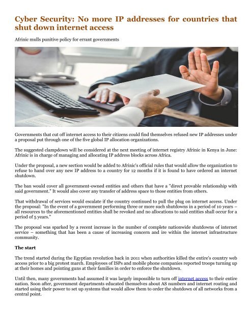 Cyber Security: No more IP addresses for countries that shut down ...