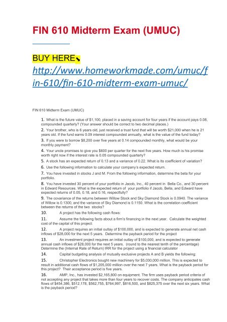 FIN 610 Midterm Exam (UMUC)