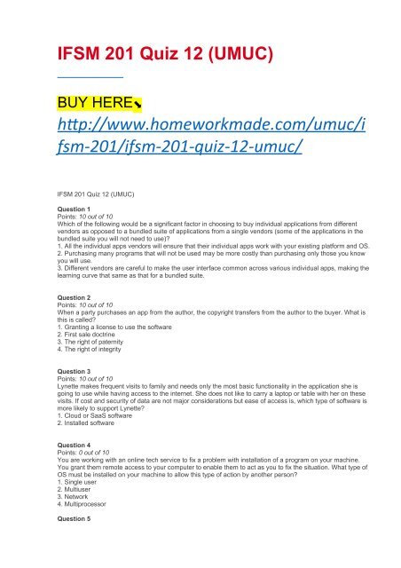IFSM 201 Quiz 12 (UMUC)