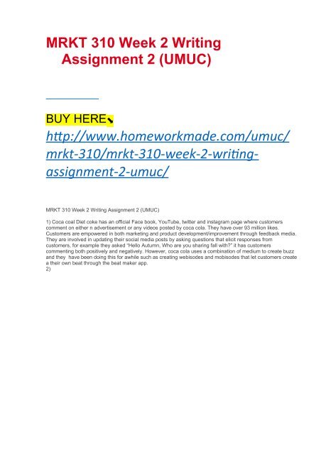 MRKT 310 Week 2 Writing Assignment 2 (UMUC)