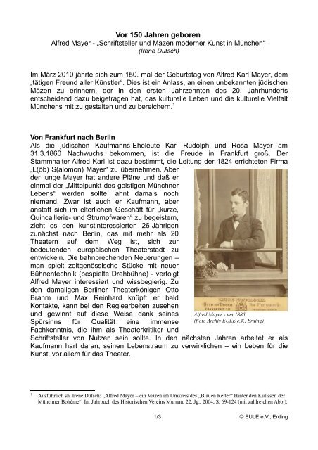 Alfred Mayer (1860-1932) - Schriftsteller und Mäzen ... - Eule eV