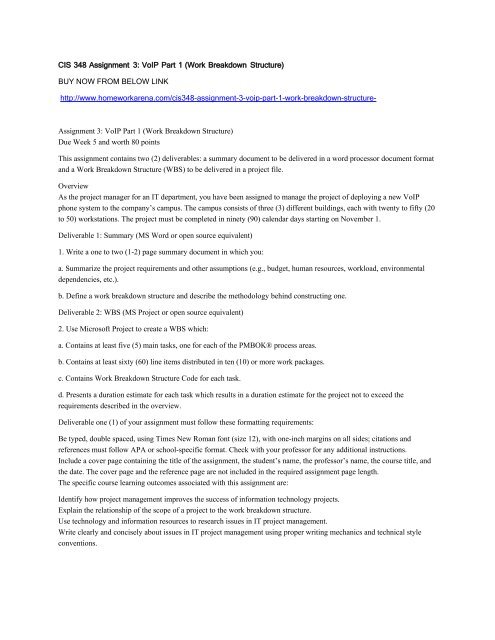 CIS 348 Assignment 3 VoIP Part 1 (Work Breakdown Structure)