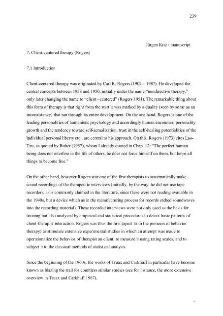 239 Jürgen Kriz / manuscript 7: Client-centered therapy (Rogers