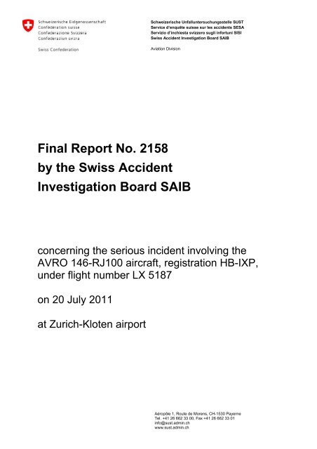 Final Report No. 2158 by the Swiss Accident ... - BFU - admin.ch