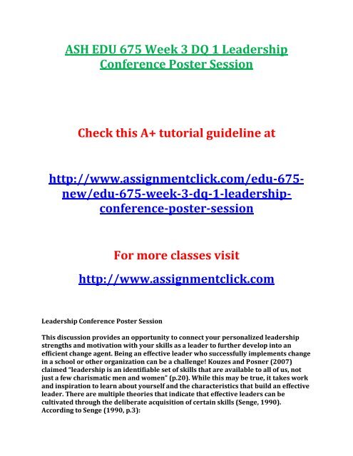 ASH EDU 675 Week 3 DQ 1 Leadership Conference Poster Session