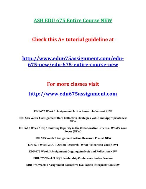 ASH EDU 675 Entire Course NEW