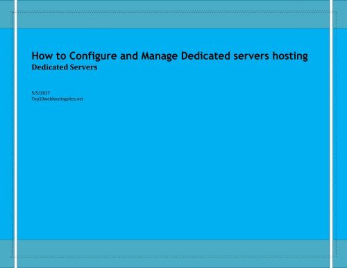 How to Configure and Manage Dedicated servers hosting