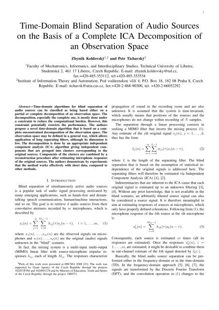 Time Domain Blind Separation Of Audio Sources On The Basis Of A