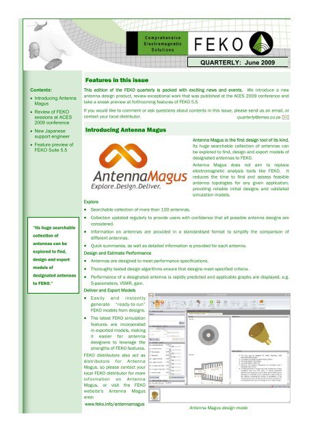Features in this issue Introducing Antenna Magus ... - FEKO
