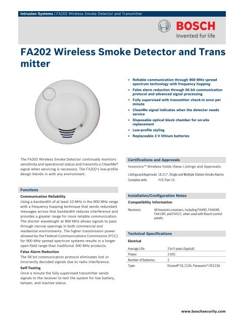FA202 Wireless Smoke Detector and Trans mitter
