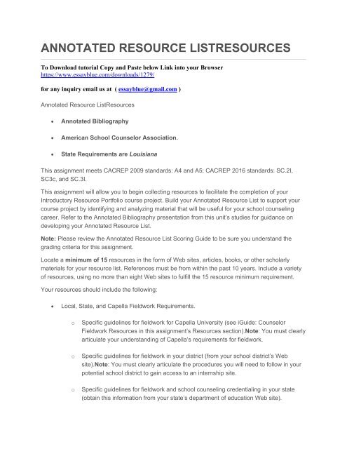 ANNOTATED RESOURCE LISTRESOURCES