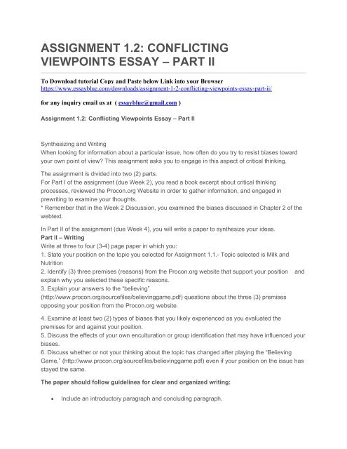 ASSIGNMENT 1.2 CONFLICTING VIEWPOINTS ESSAY – PART II