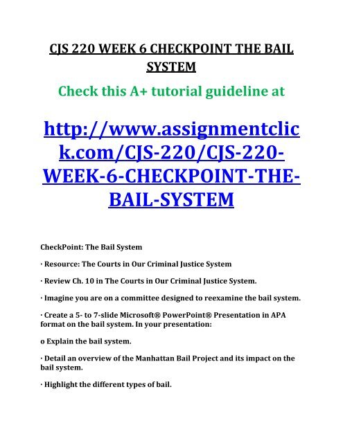 UOP CJS 220 WEEK 6 CHECKPOINT THE BAIL SYSTEM