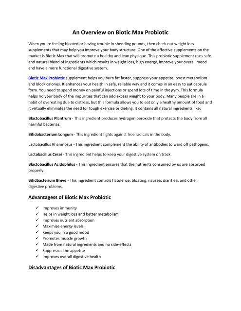 An Overview on Biotic Max Probiotic