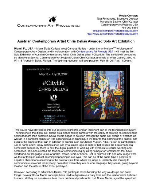 Austrian Contemporary Artist Chris Delias Awarded Solo Art Exhibition