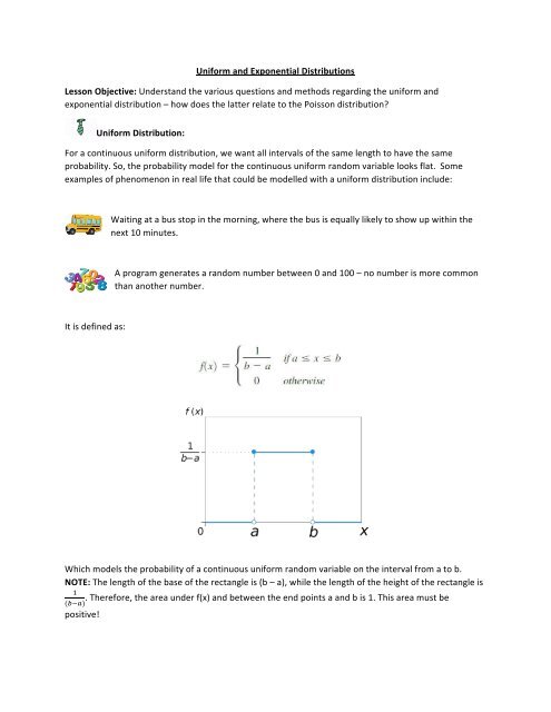 Math 11 SI Session Uniform and Exponential Distributions